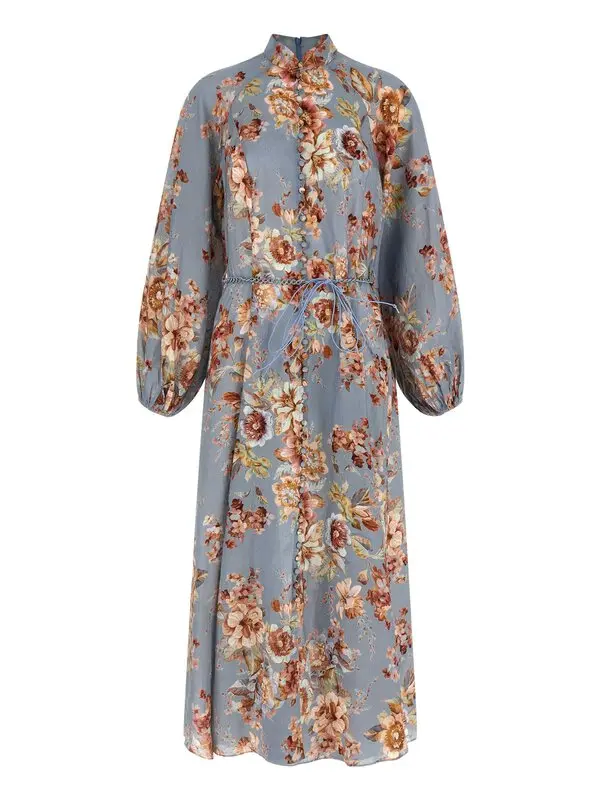 Zimmermann Awaken" Floral Print Linen Dress - Blue