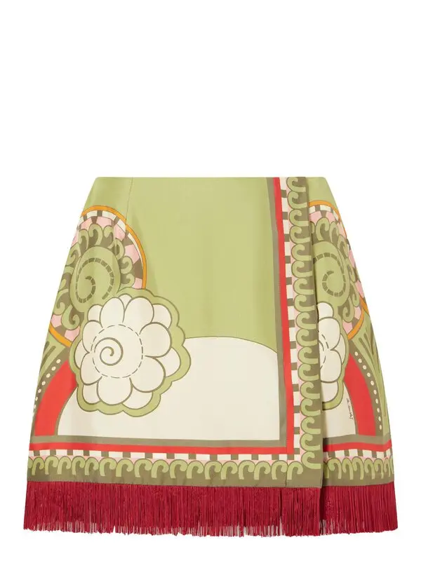 La DoubleJ Foulard Fringed Silk-twill Mini Skirt - Green
