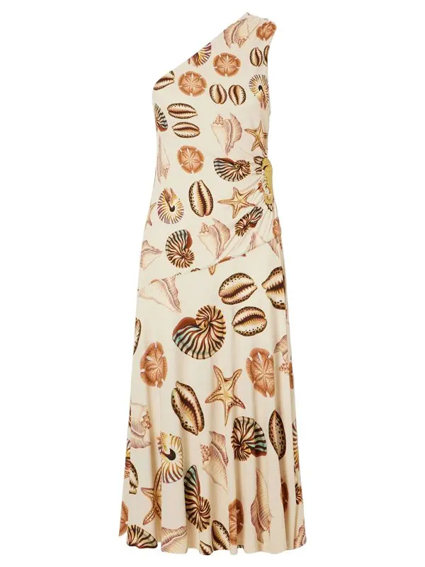 Farm Rio Embellished One-shoulder Printed Midi Dress - Sand