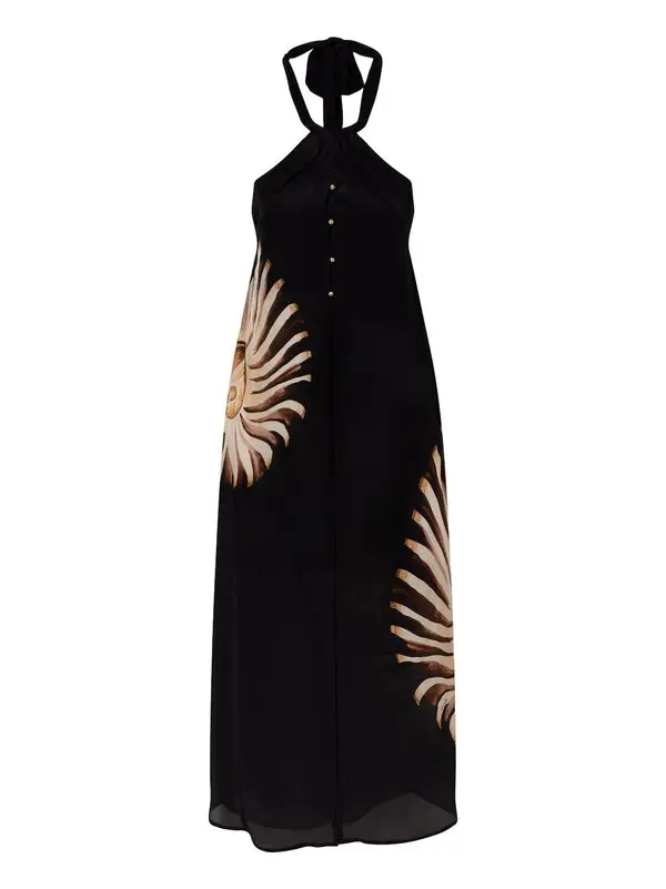 Farm Rio Ammonite Printed Habotai Tunic - Black
