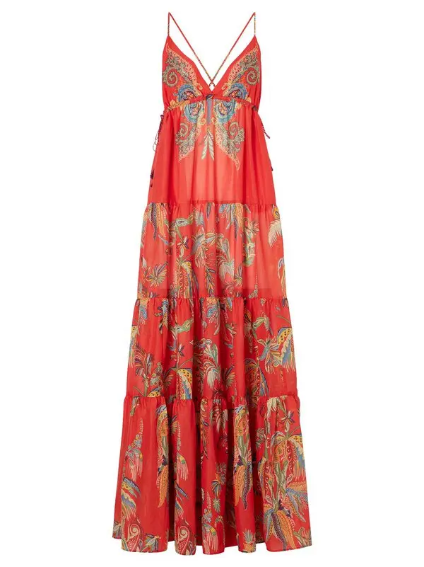 Etro Ruffled Printed Cotton Maxi Dress - Red