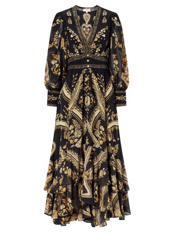Camilla Embroidered Printed Silk-crepe Maxi Dress - Black