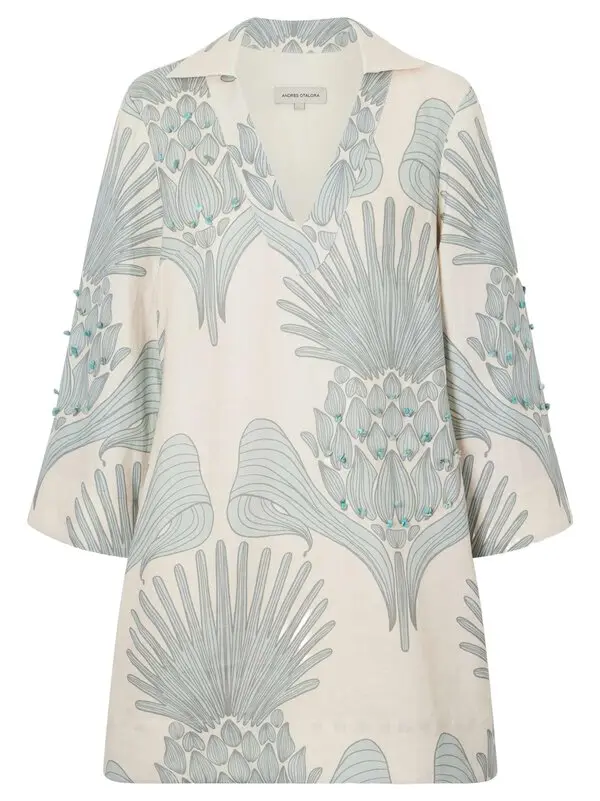 ANDRES OTALORA Aziza Mia Embellished Linen Mini Dress - Mint