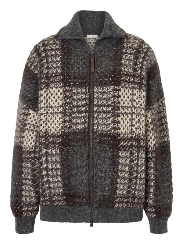 Brunello Cucinelli Sequin-embellished Checked Woven Jacket - Gray