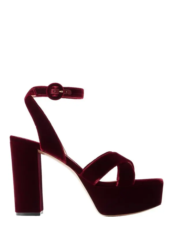GIANVITO ROSSI Sabrina 70 Velvet Platform Sandals - Burgundy