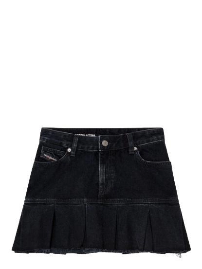 DIESEL® Frayed Pleated Denim Skirt - Black
