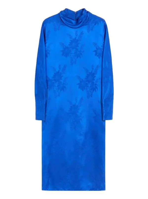Valentino Garavani Midi Dress In Shiny-matte Flowerism Sunflowers Jacquard - Blue