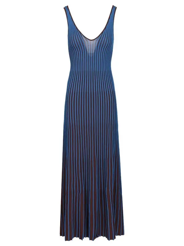 Staud Sleeveless V-neck Striped Maxi Dress - Blue