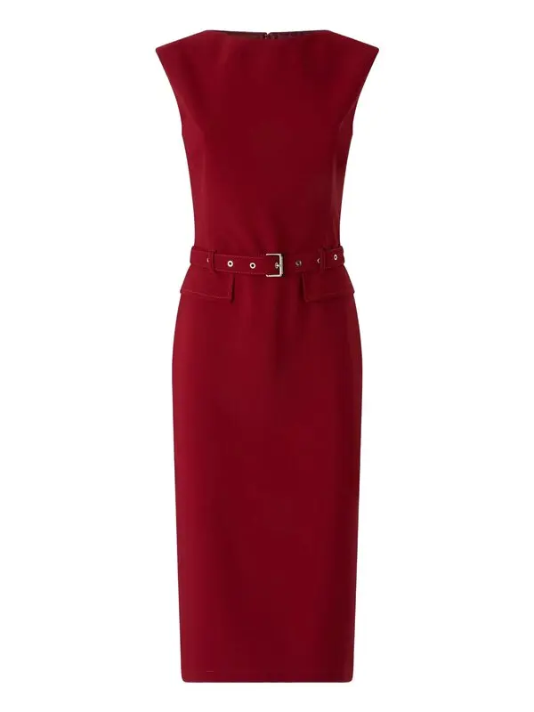Pinko Sleeveless Belted Dress With Silver-tone Buckle - Red