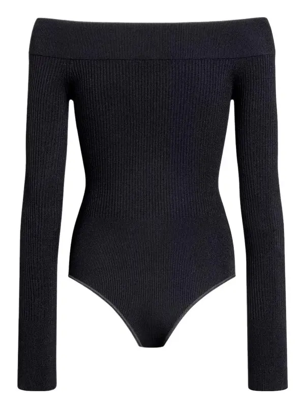 Alaïa Ribbed Knit Off-shoulder Bodysuit - Black