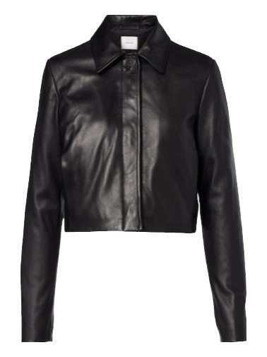 Vince Cropped Leather Jacket - Black