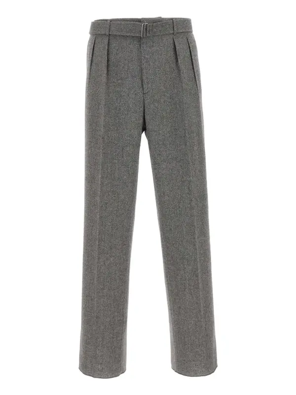 Tagliatore Pleated Wide-leg Trousers In Virgin Wool Herringbone - Grey