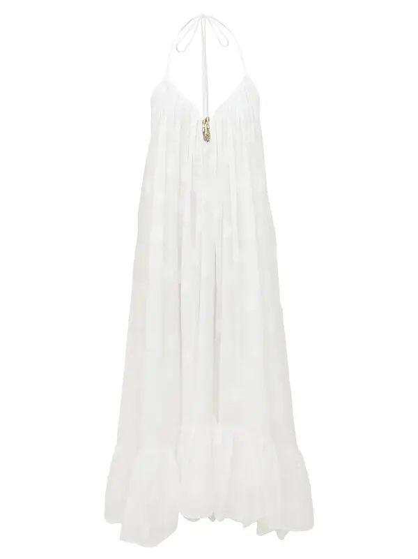 Zimmermann Sleeveless Halterneck Maxi Dress With Ruffled Hem - Ivory