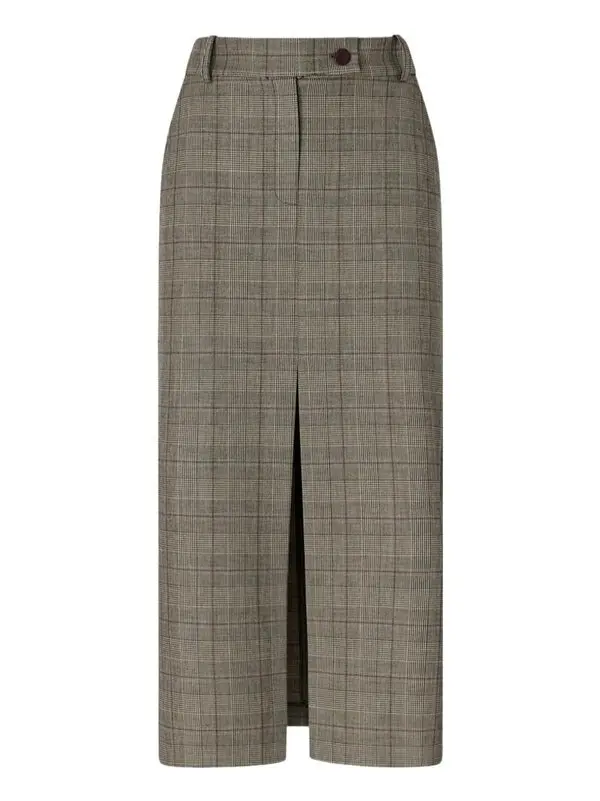 Pinko Prince Of Wales Check Front Slit Midi Skirt - Gray