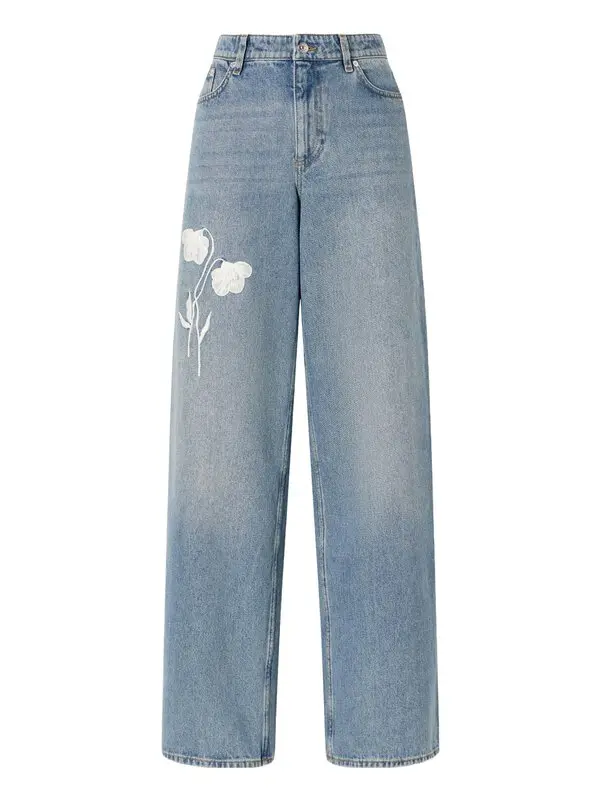 Erdem Mid-rise Straight-leg Floral-embroidered Jeans - Gray