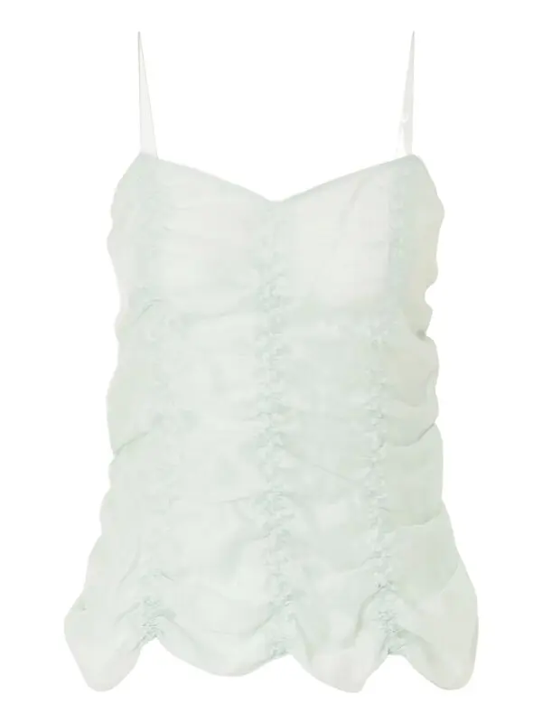 Khaite Ruched Lyocell And Silk-blend Tank - Lightgreen
