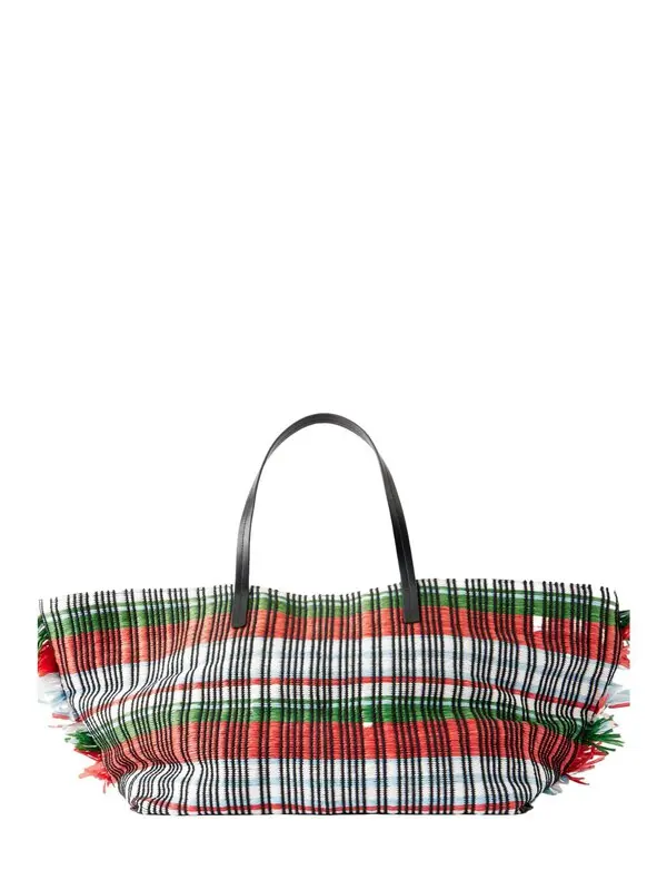 Staud Checked Fringed Tote - Multicolor