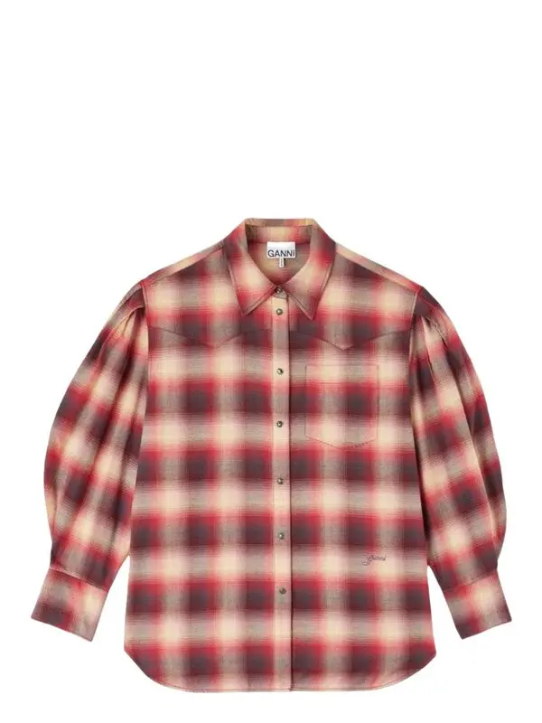 GANNI Checked Balloon-sleeve Shirt - Multicolor