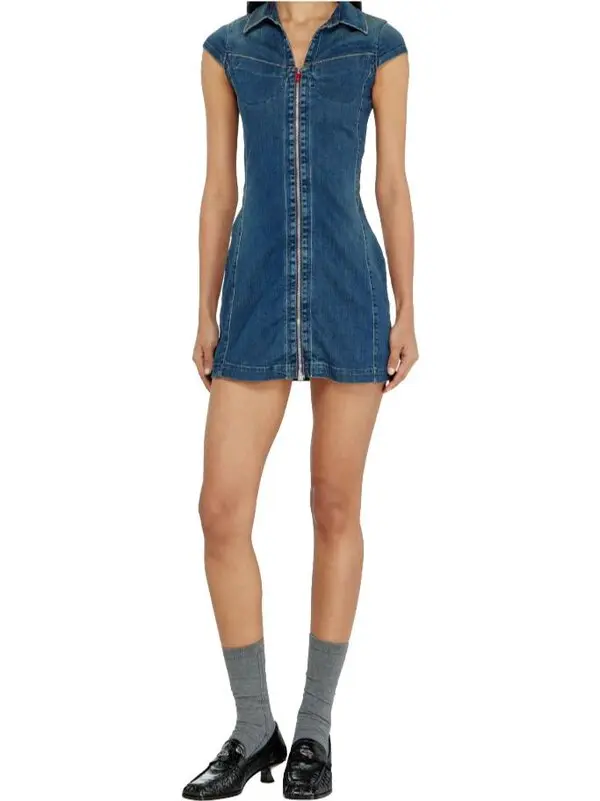 DIESEL® Zip-up Denim Mini Dress - Medium Blue