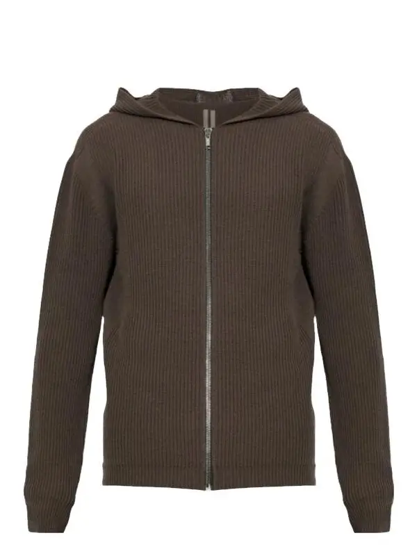 Rick Owens Long Sleeve Knit Top With Hood And Zip Closure - Brown