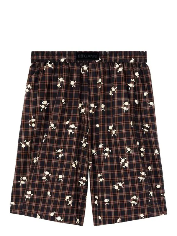 GANNI Printed Check Shorts - Black