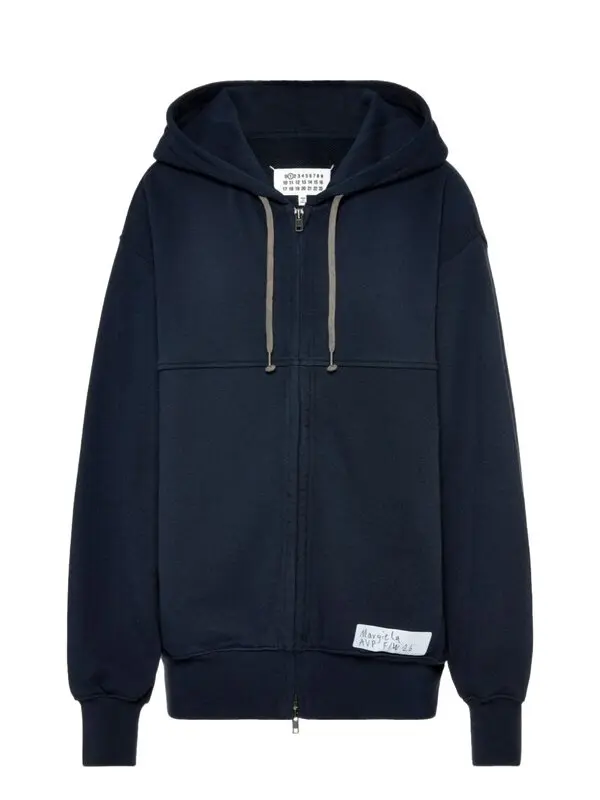 MAISON MARGIELA Washed Cotton Zip-up Hooded Sweatshirt With Graphic Detail - Blue