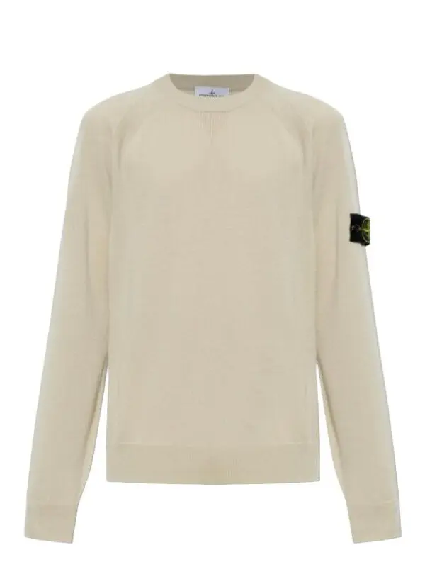 Stone Island Crewneck Sweater With Detachable Logo Patch - Sand