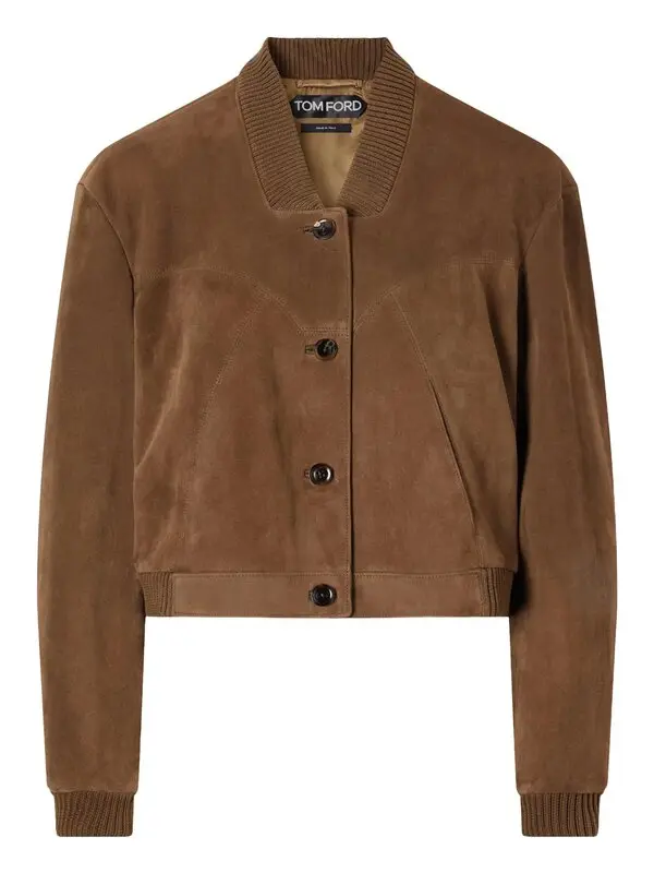 TOM FORD Cropped Suede Bomber Jacket - Brown