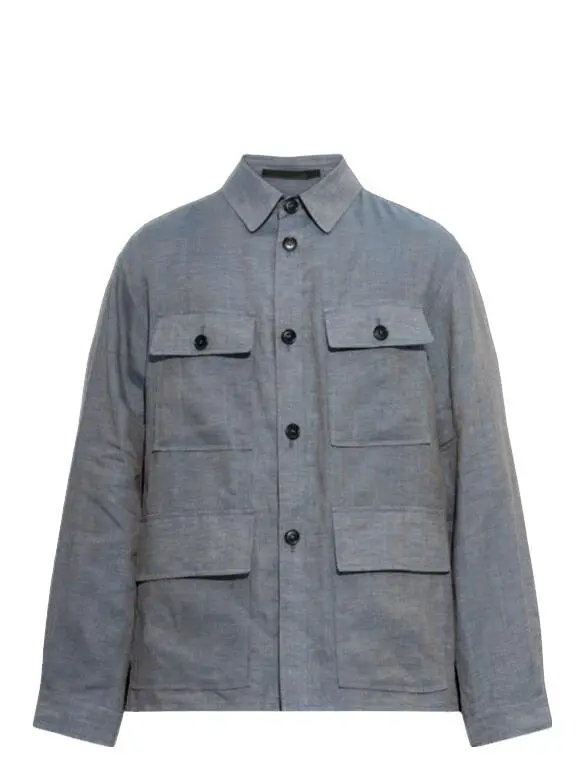 Giorgio Armani Long-sleeved Collared Jacket With Flap Pockets - Gray