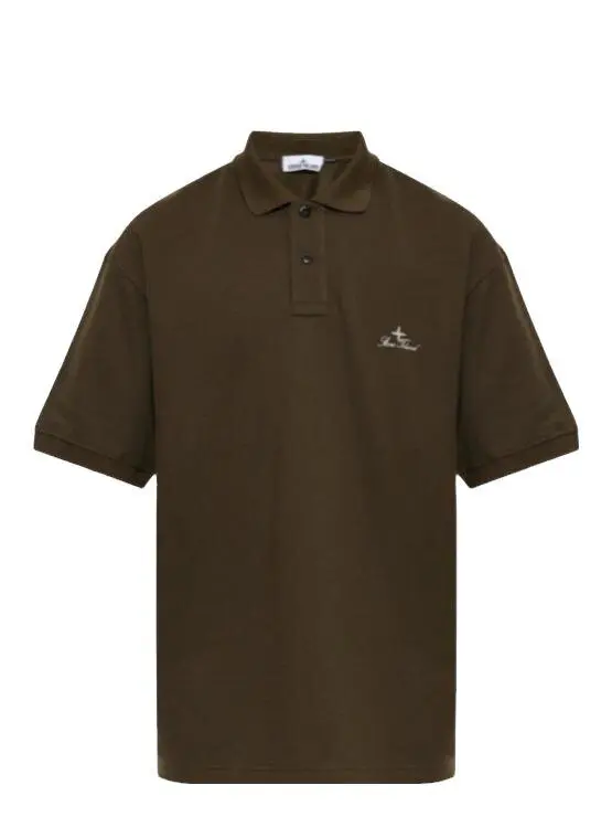 Stone Island Logo Embroidered Short Sleeved Polo Shirt - Green