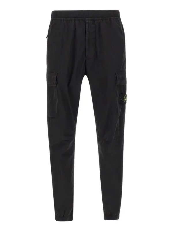 Stone Island Elastic Waist Tapered Cargo Trousers - Black