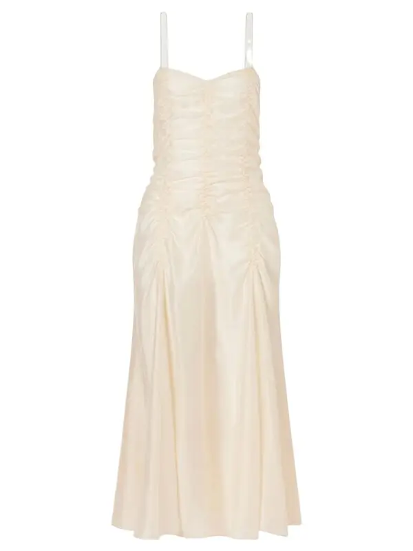 Khaite Ruched Silk-blend Midi Dress - Nude