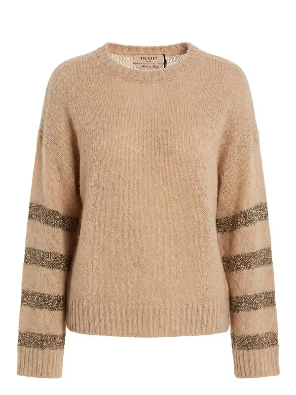 TWINSET Striped Blend Sweater With Sequin Embellishments - Nude