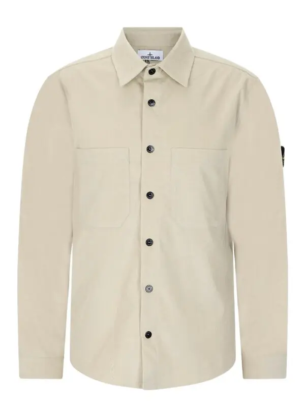 Stone Island Corduroy-texture Logo-patch Shirt - Sand-colored