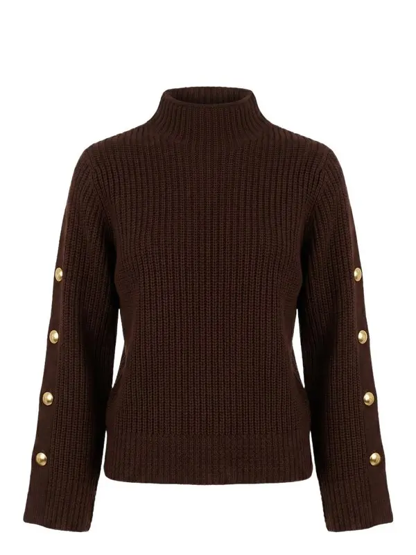 TWINSET Ribbed Mock Neck Button Detailed Long Sleeve Jumper - Black