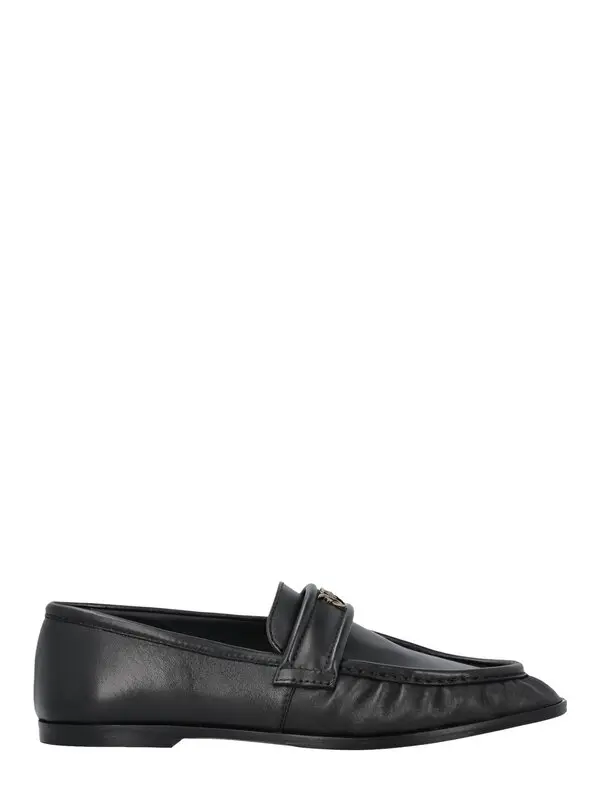Pinko Logo Plaque Pleated Loafers - Black