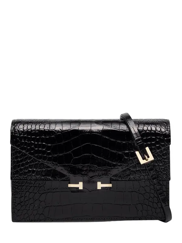 TOM FORD Small Croc-embossed Leather Bag - Black