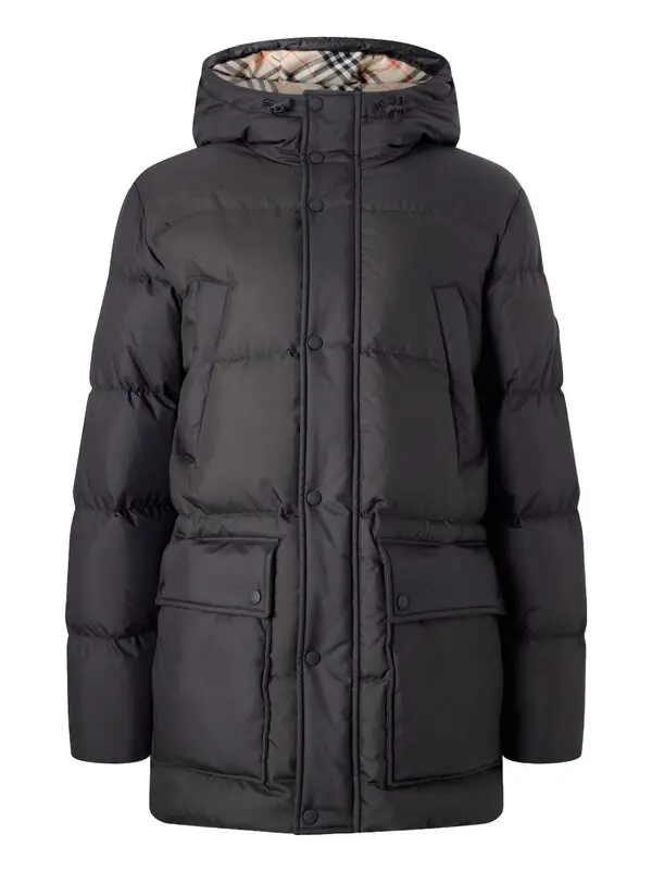 Burberry Quilted Down Hooded Jacket With Wool Trim - Black