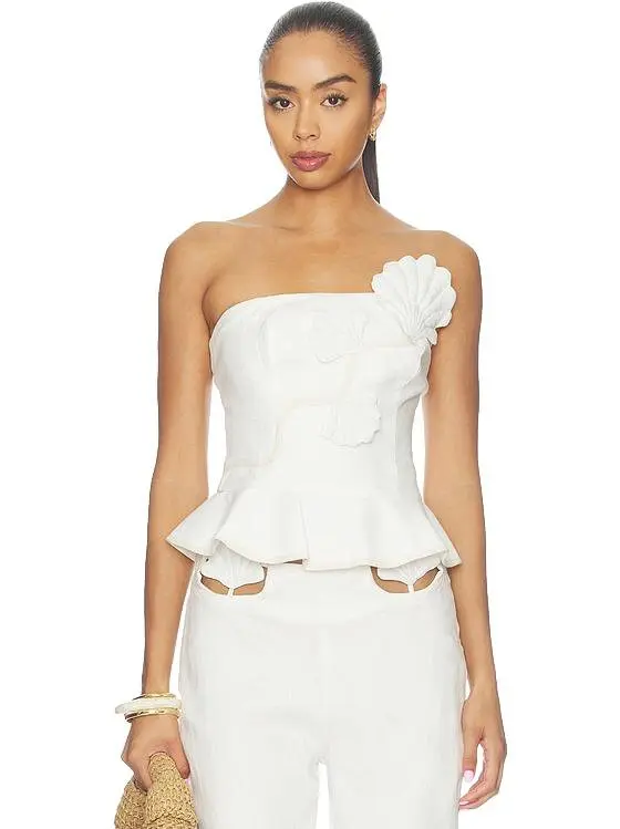 Azulu Vaiana Embellished Strapless Peplum Top - Ivory