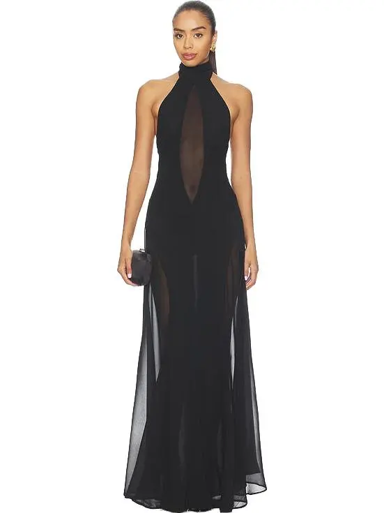 Delfi Sahara Maxi Dress With Halterneck - Black