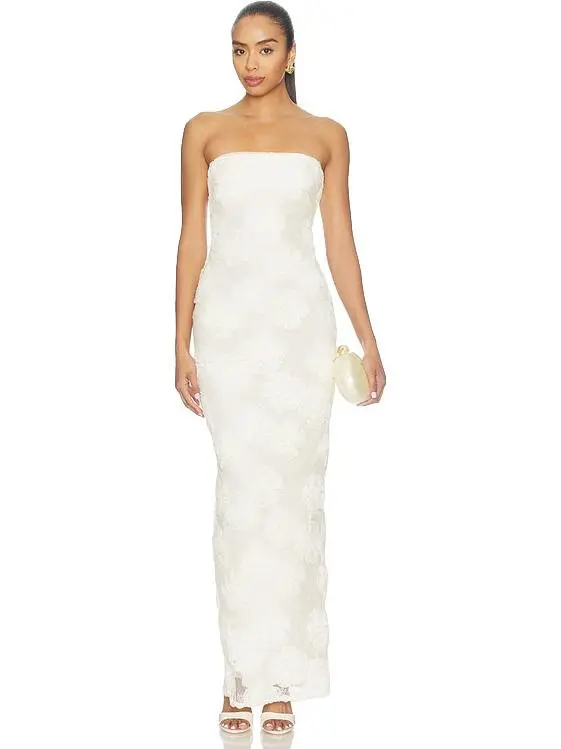 ROTATE BY BIRGER CHRISTENSEN Flower Mesh Tube Maxi Dress - Egret