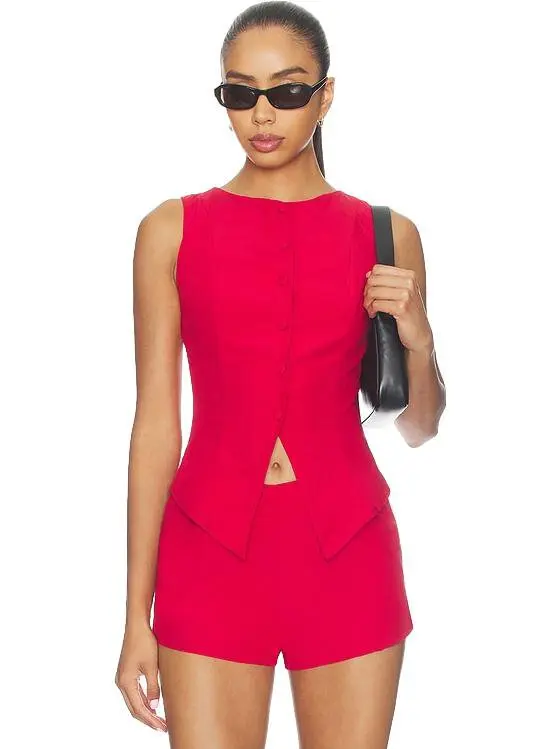 ALL THE WAYS Sleeveless Button-up Top - Red