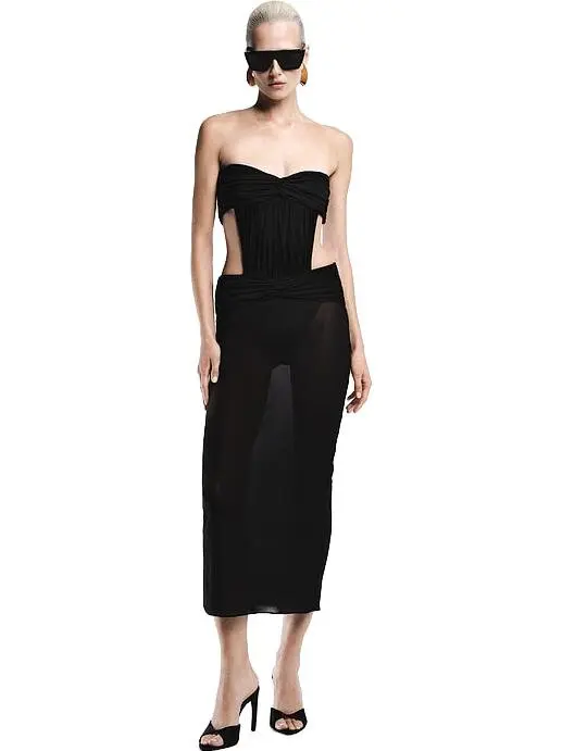 Revolve Strapless Sweetheart Midi Dress With Cutouts - Black