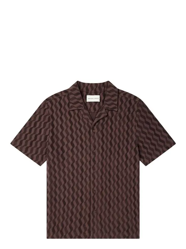 Frescobol Carioca Roberto Terry Cotton And Linen-blend Jacquard Shirt - Brown
