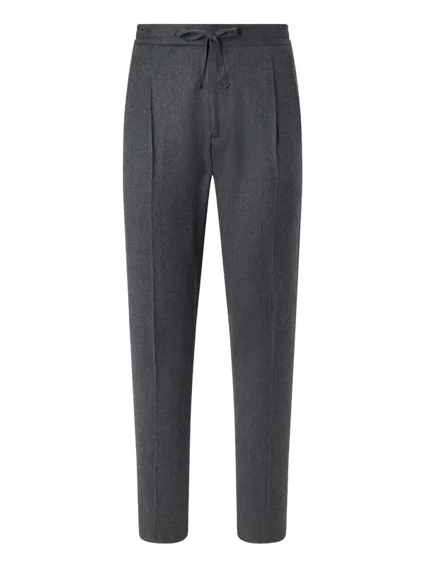 LARDINI Straight-leg Wool And Cashmere-blend Flannel Trousers - Gray
