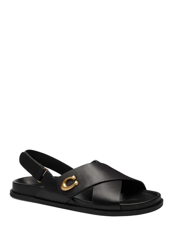 COACH Sculpted C Criss Cross Sandal - Black
