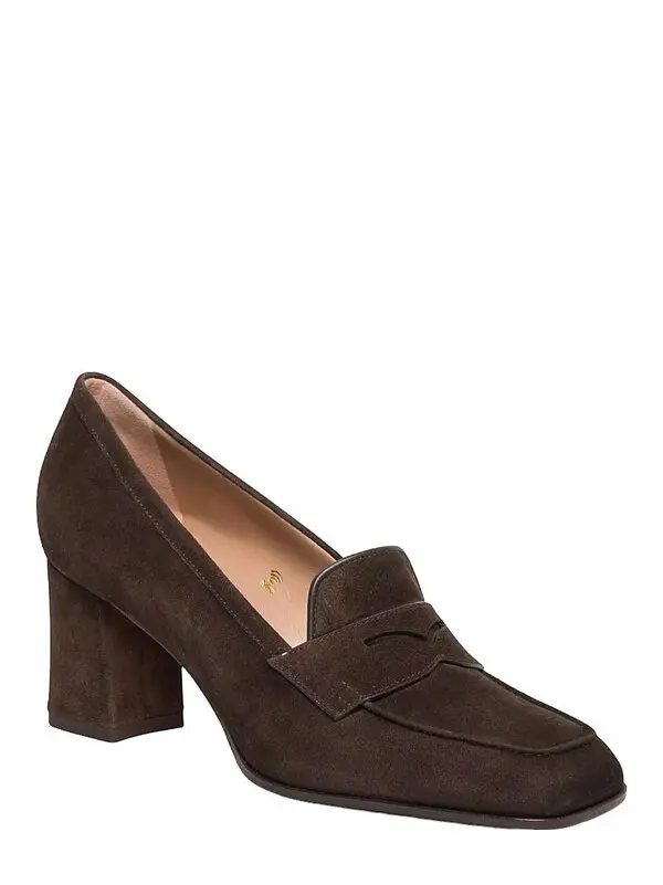 Santoni Suede High-heel Loafer Pumps - Brown