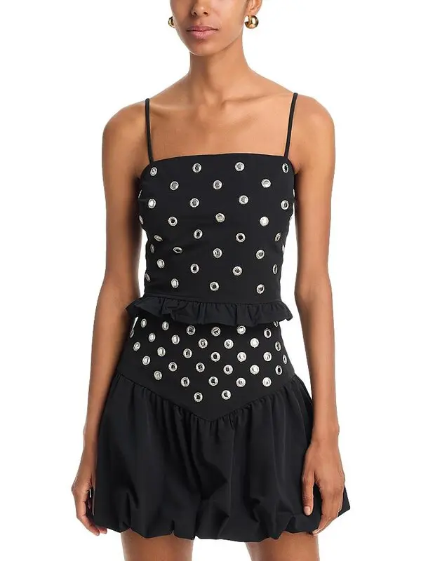 Aqua Mirror Trim Peplum Top - Black