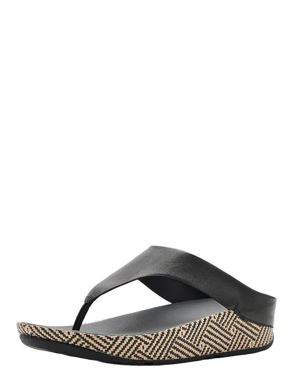Fitflop Lulu Lux Graphic-weave Leather Toe-post Wedge Sandals - Black