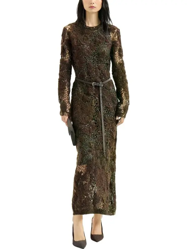 Brunello Cucinelli Sparkling Mohair And Wool Knit Dress - Brown